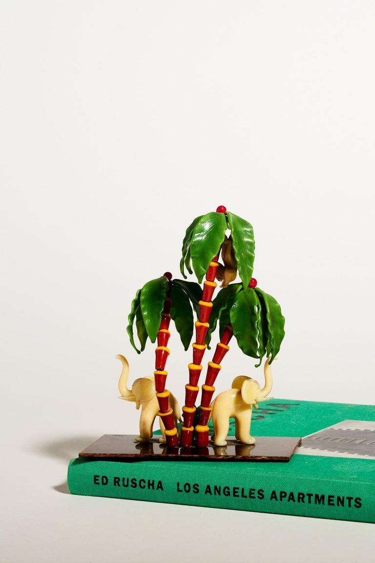 Rare Czech Elephant Monkey and Palm Tree Figurine For Sale at 1stDibs