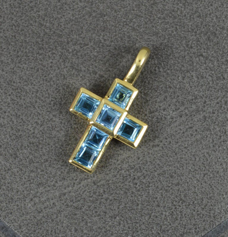 Rare Designer Theo Fennell 18ct Yellow Gold and Blue Topaz Cross ...