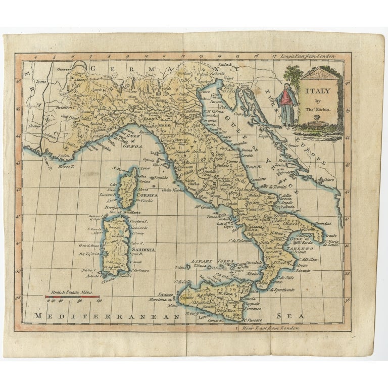 Rare Detailed Map of Italy with Decorative Title Cartouche, 1770 at 1stDibs