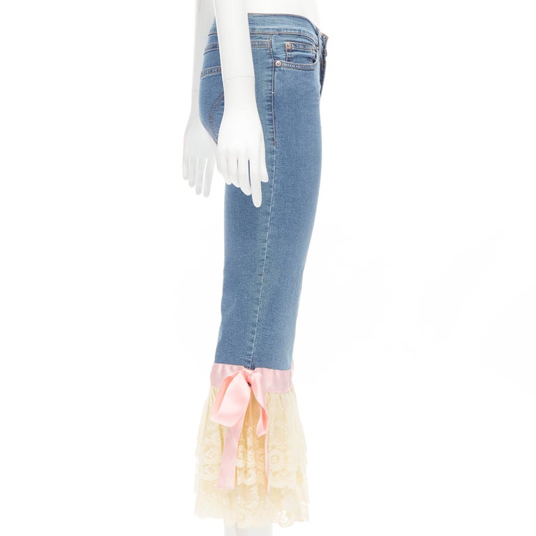 rare D&G DOLCE GABBANA Y2K blue denim tiered lace pink ribbon jeans 24 ...