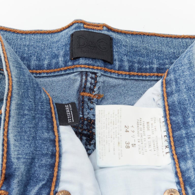 rare D&G DOLCE GABBANA Y2K blue denim tiered lace pink ribbon jeans 24 ...