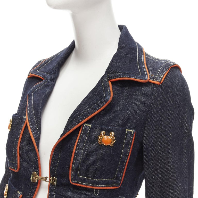 rare DSQUARED2 Vintage Y2K orange crab blue denim cropped jacket IT40 ...