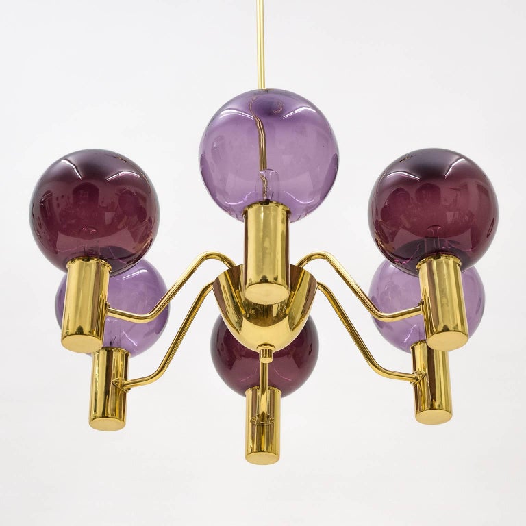 Rare Dual Color Glass and Brass Chandelier by Hans-Agne Jakobsson ...