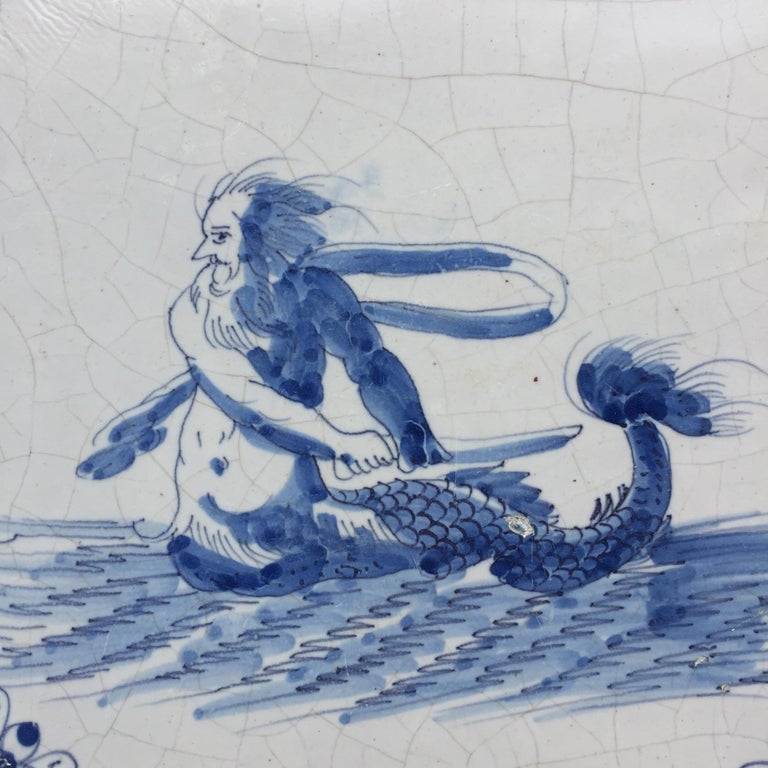 Rare Dutch Delft Tile with Merman, Mid 17th Century For Sale at 1stDibs