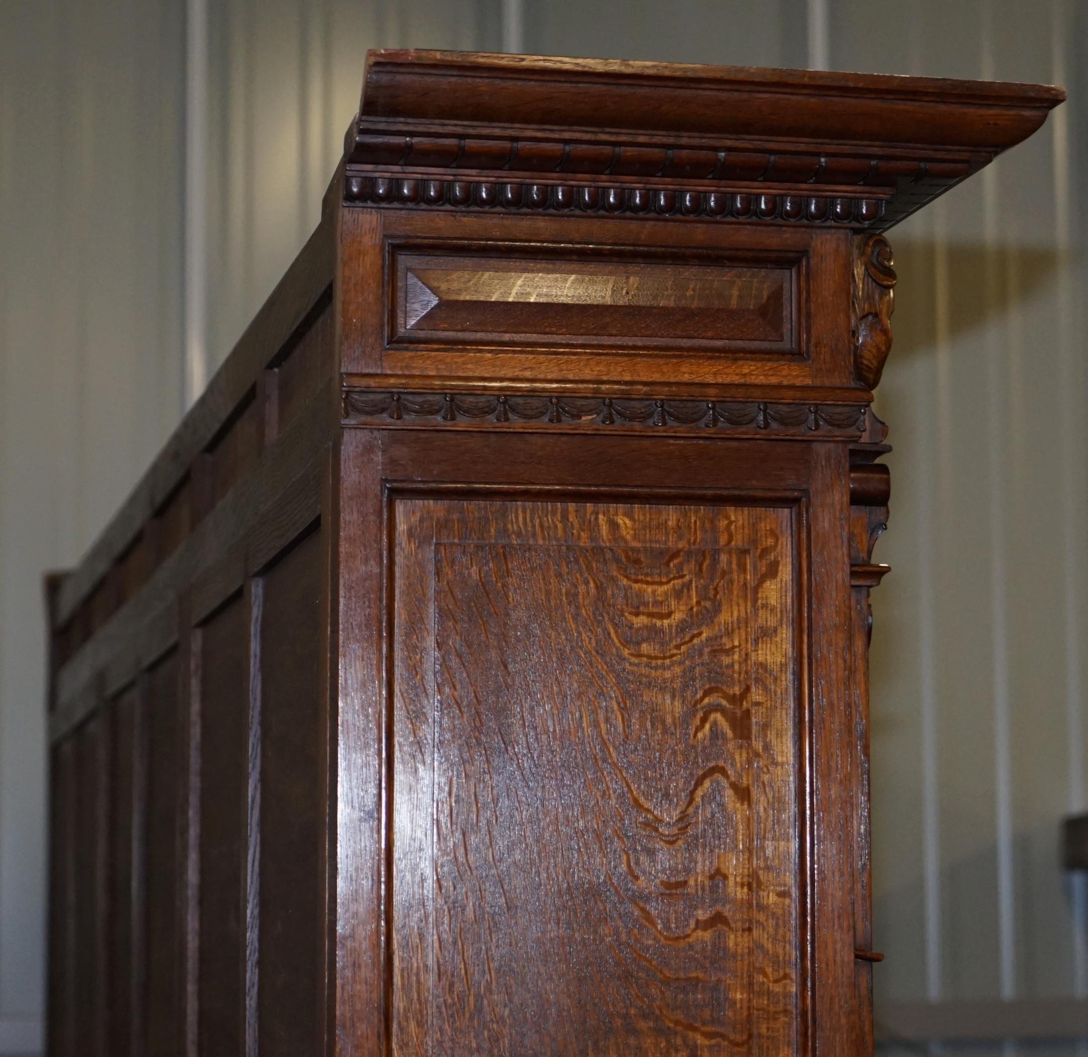 Rare Dutch Hand Carved Solid Oak Triple Bank Library Bookcase Fully ...