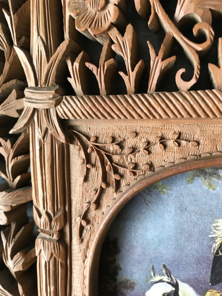 Rare Early 1900s Finely Hand Carved Flowers and Animals Sculpture ...