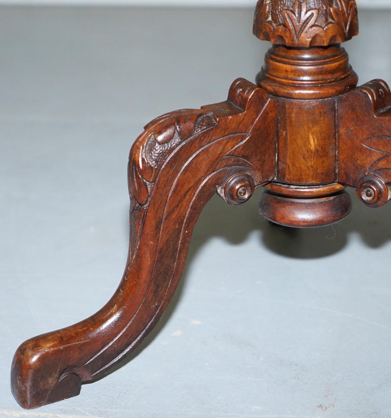 Rare Early 19th Century Burr Walnut Tripod Side Label Victorian Ornate ...