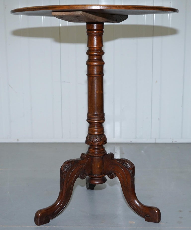 Rare Early 19th Century Burr Walnut Tripod Side Label Victorian Ornate ...