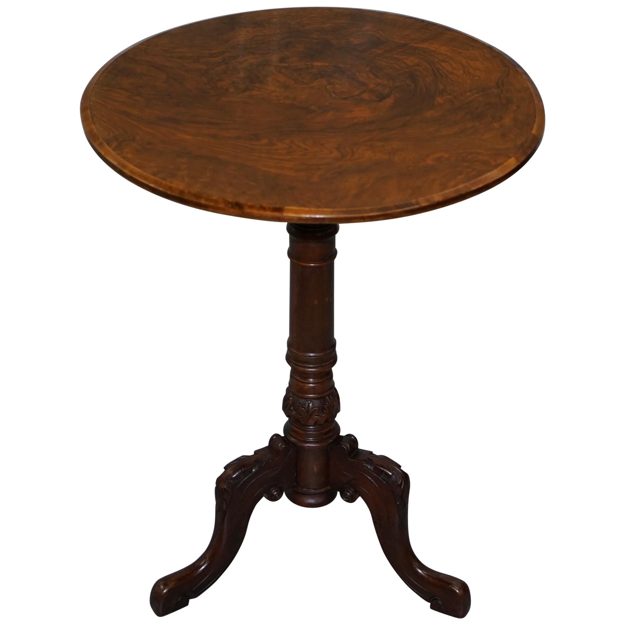 Rare Early 19th Century Burr Walnut Tripod Side Label Victorian Ornate ...