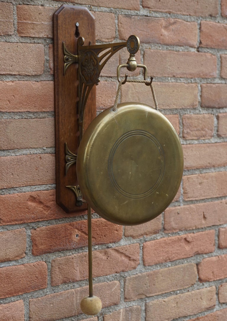 Rare Early 20th Century Brass and Oak Arts and Crafts House Gong for ...