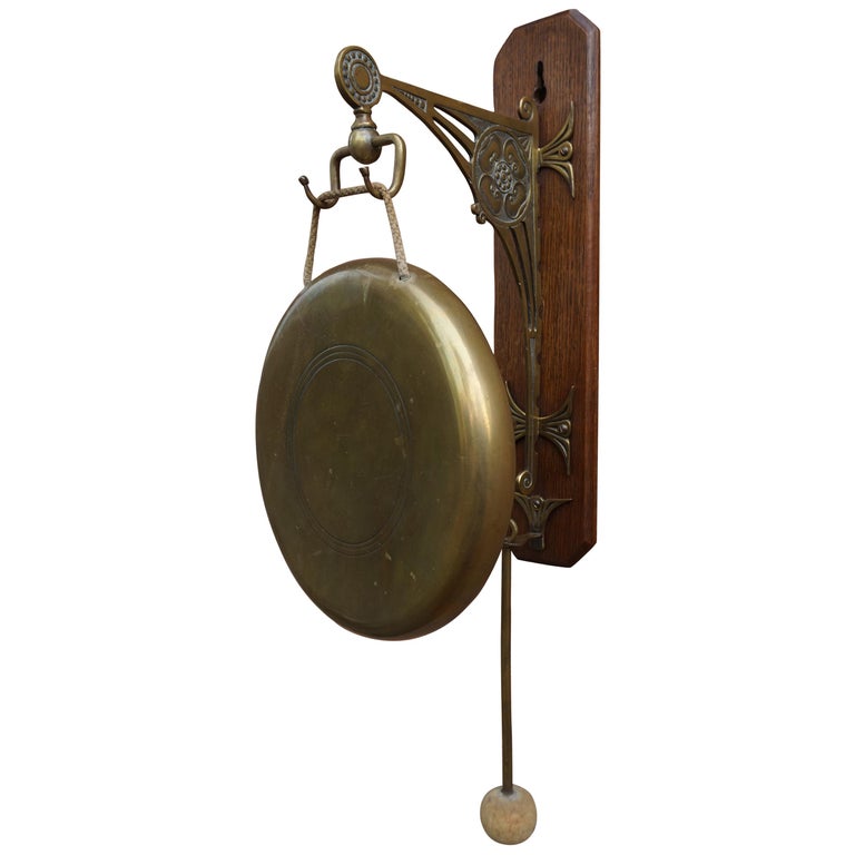 Rare Early 20th Century Brass and Oak Arts and Crafts House Gong for ...