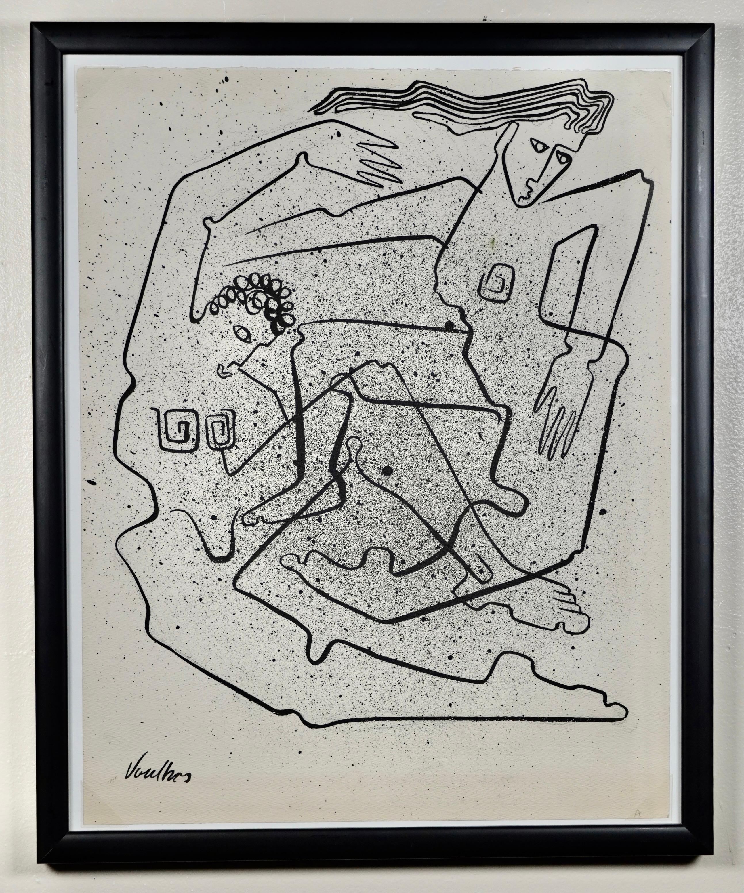 Rare and Early Abstract Figurative Ink Drawing by Ceramic Artist Peter ...