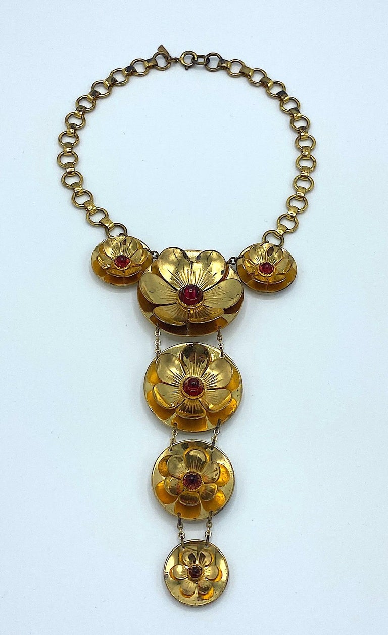 Rare Early Monet Jewelers 1930s Flower Pendant Necklace at 1stDibs