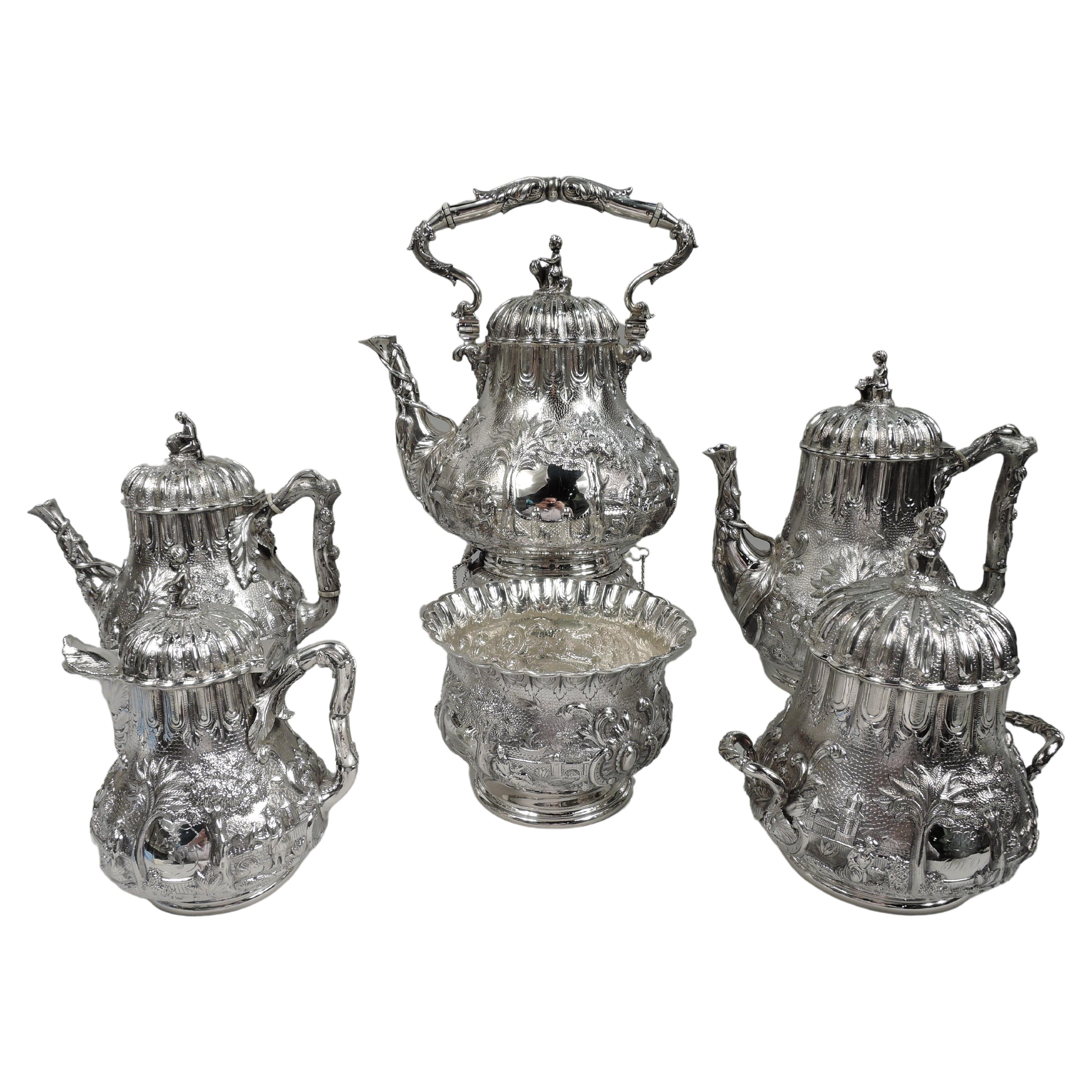 Rare Early Tiffany Rococo Chinoiserie Coin Silver Coffee and Tea Set ...
