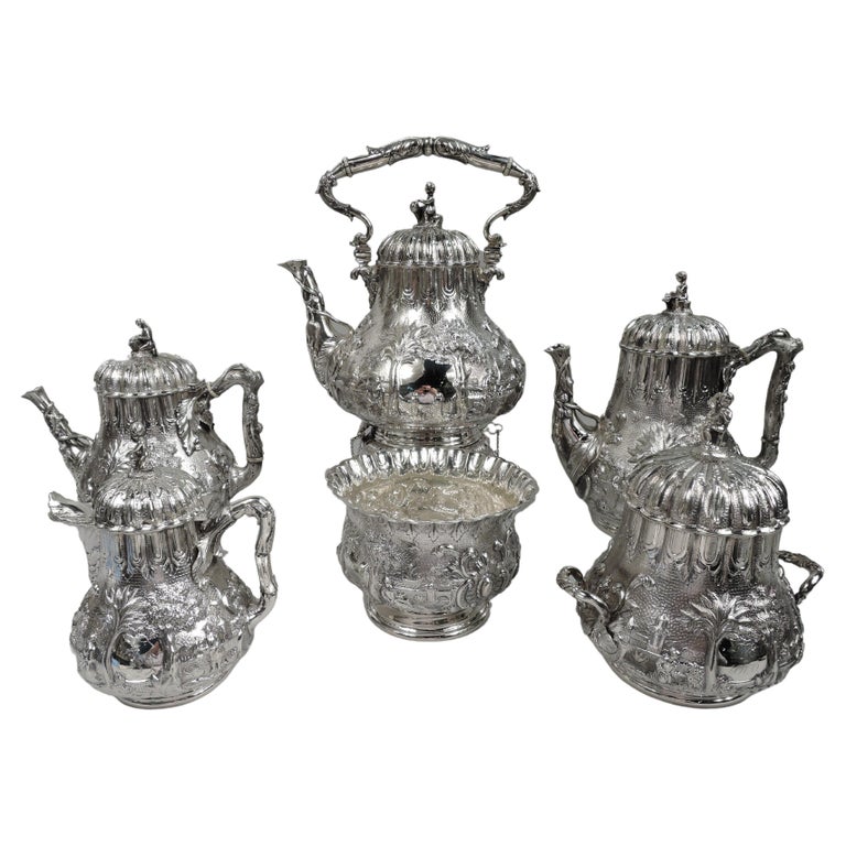 Rare Early Tiffany Rococo Chinoiserie Coin Silver Coffee and Tea Set ...