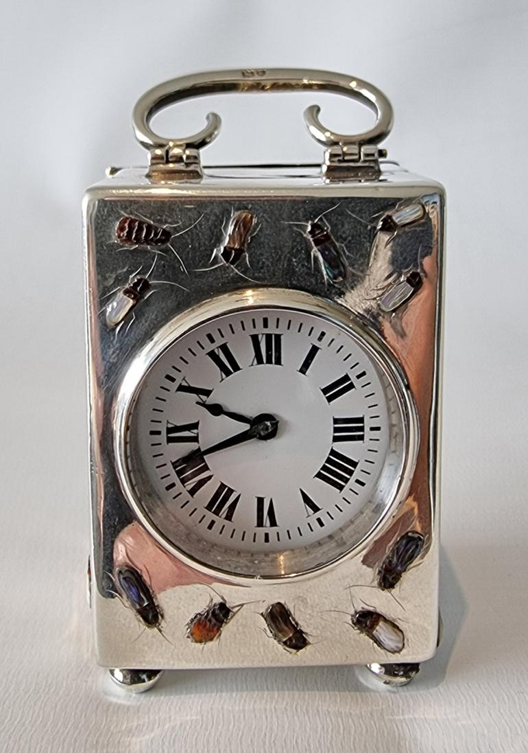 Rare Edwardian Shibayama and Silver Miniature Carriage Clock by Mojon and Co For Sale at 1stDibs