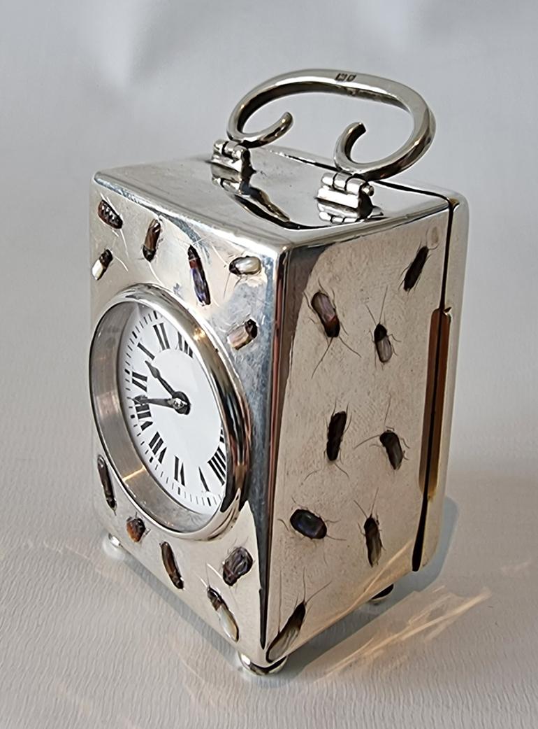 Rare Edwardian Shibayama and Silver Miniature Carriage Clock by Mojon and Co For Sale at 1stDibs