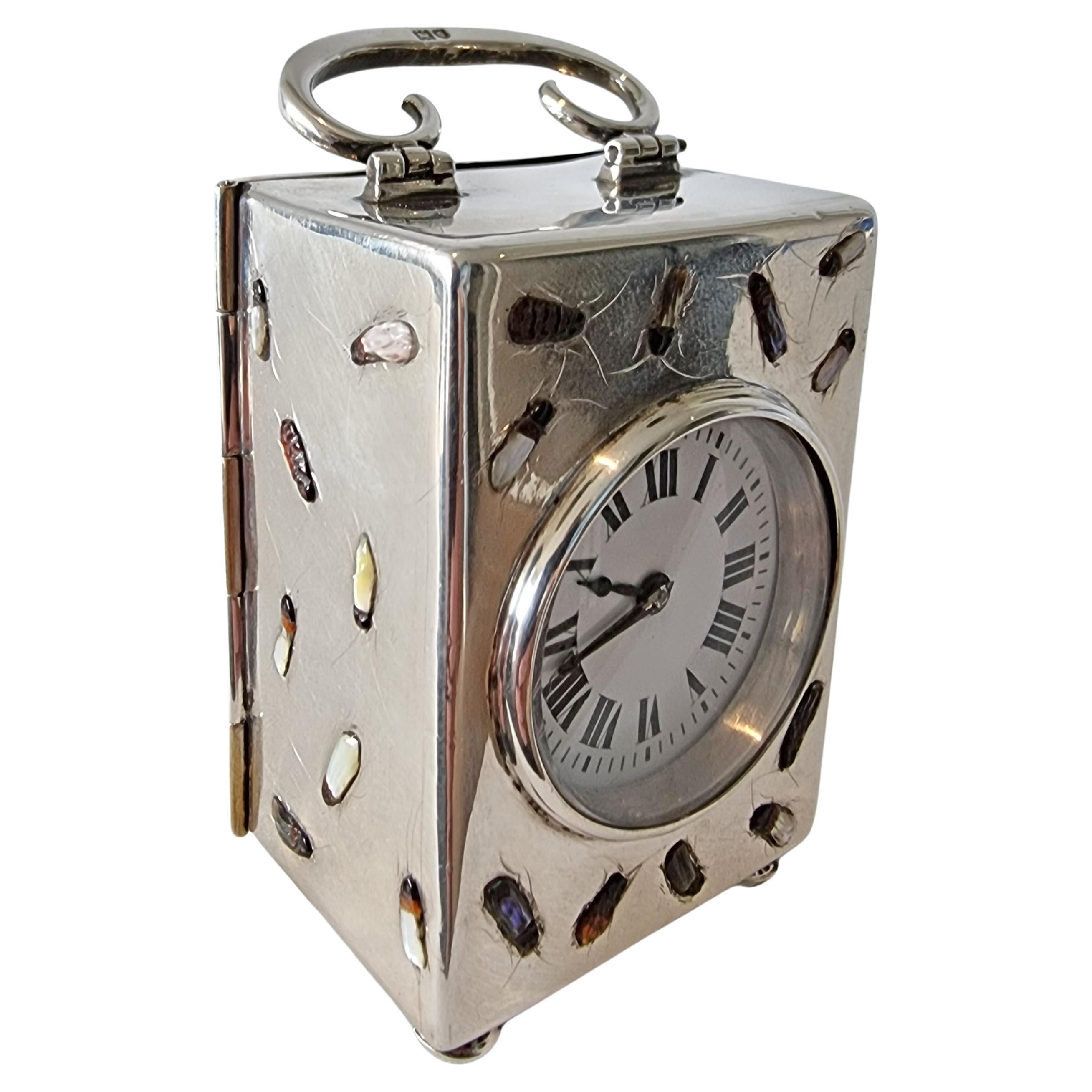 Rare Edwardian Shibayama and Silver Miniature Carriage Clock by Mojon ...