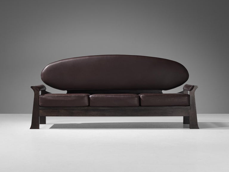 Rare Emiel Veranneman 'Osaka' Sofa in Dark Brown Leather and Stained ...