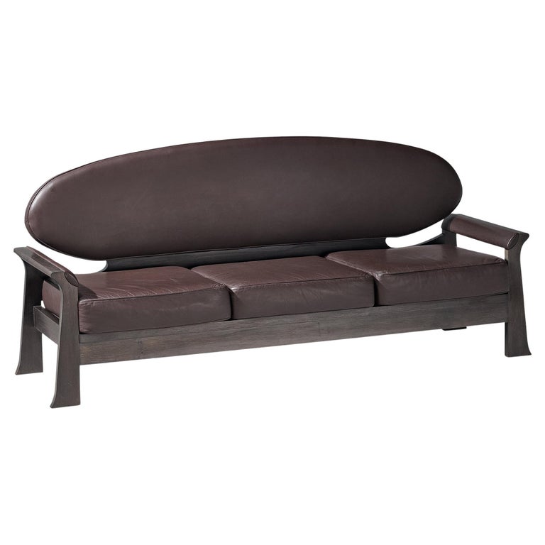 Rare Emiel Veranneman 'Osaka' Sofa in Dark Brown Leather and Stained ...