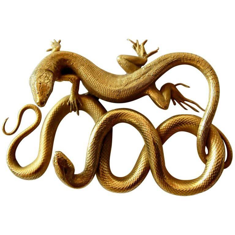 Rare Empire Snake and Lizard Golden Bronze at 1stDibs