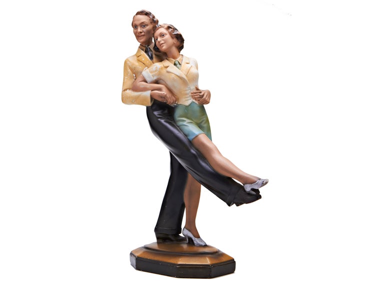 Rare English Art Deco Plaster Dancing Couple Statuette by Ornamental ...