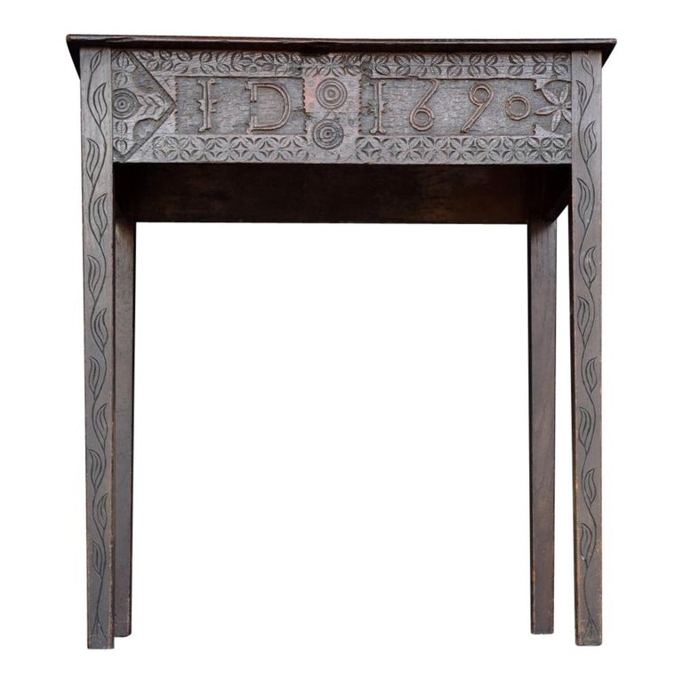 Rare English Hand Carved Bible Box Side Table, circa 1690 at 1stDibs