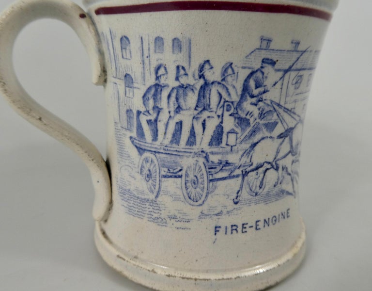 Rare English Pottery Mug ‘Fire Engine’, Dated 1876 at 1stDibs