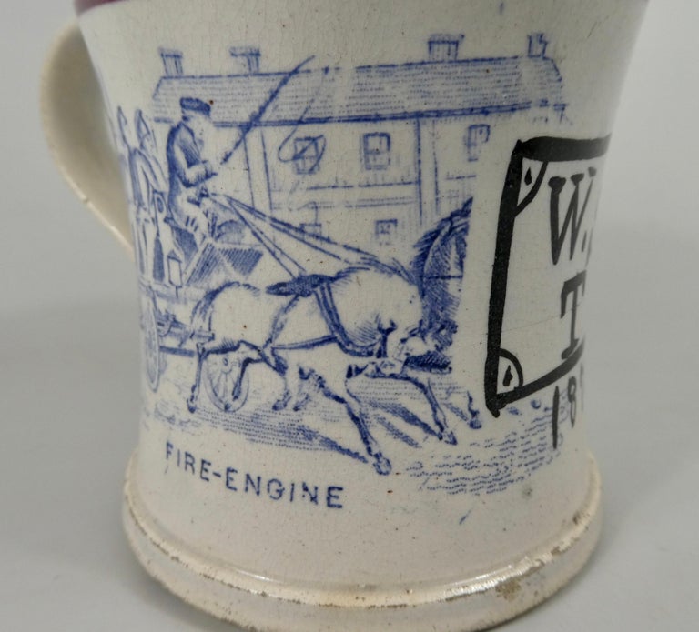 Rare English Pottery Mug ‘Fire Engine’, Dated 1876 at 1stDibs