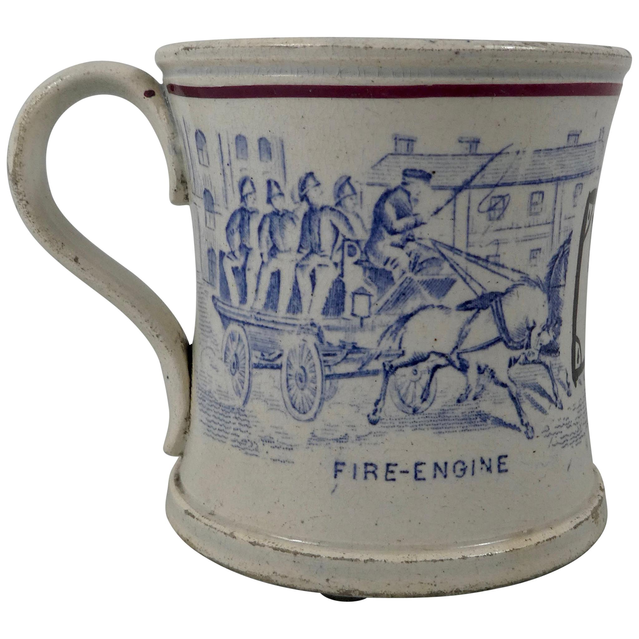 Rare English Pottery Mug ‘Fire Engine’, Dated 1876 at 1stDibs