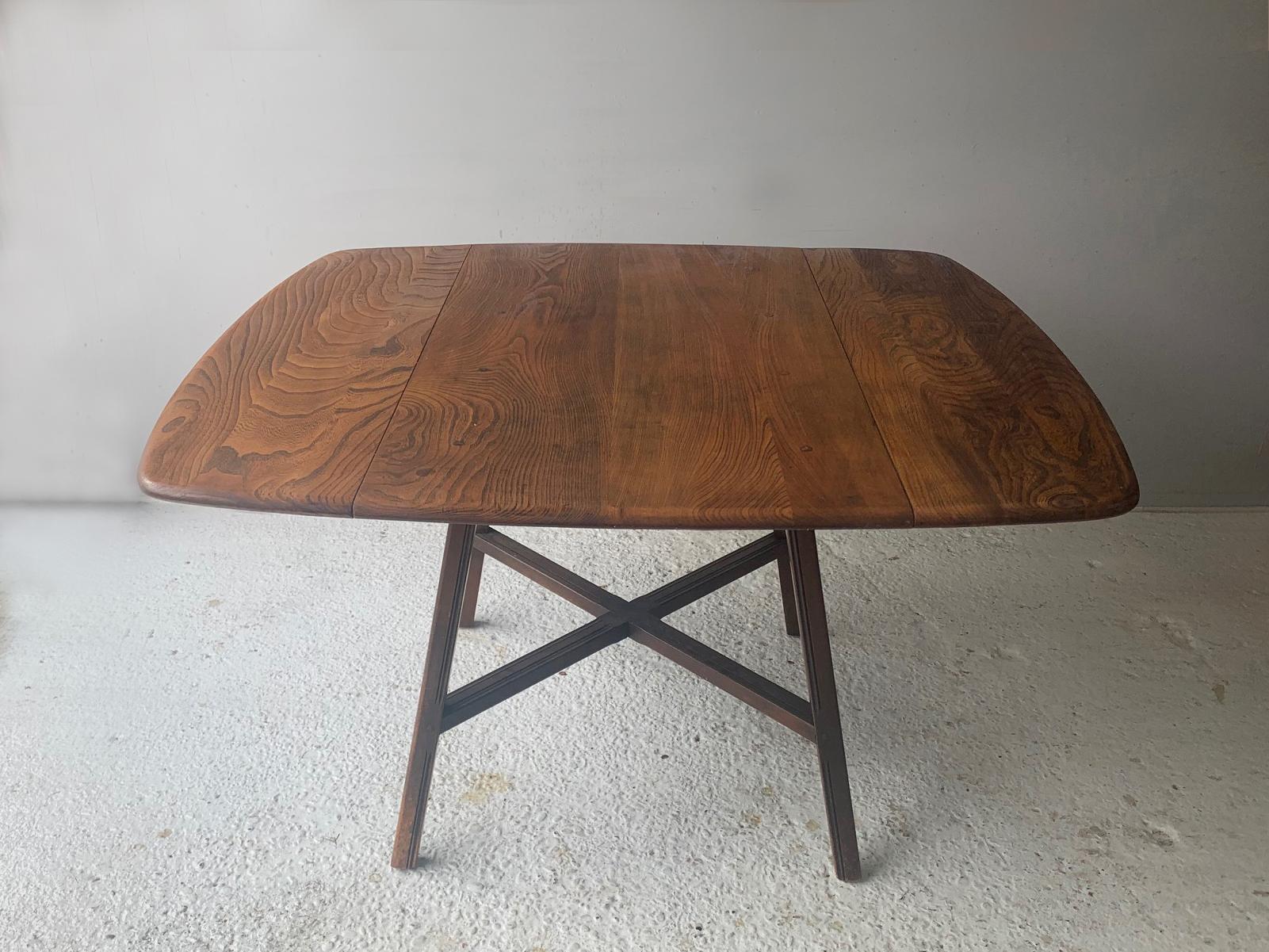 Rare Ercol large drop leaf table - 1950’s ‘Old Colonial 377” with blue ...