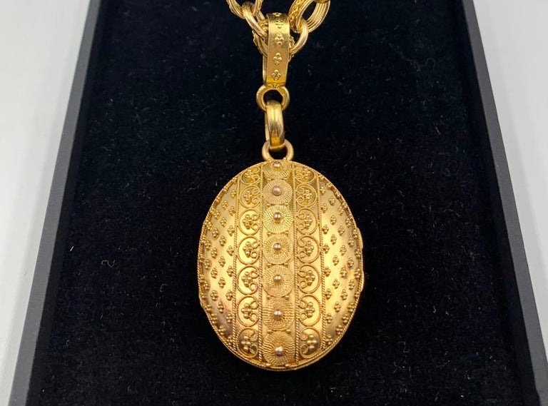 Rare Etruscan Revival 18K Gold Locket Necklace attr. Eugene Fontenay ...