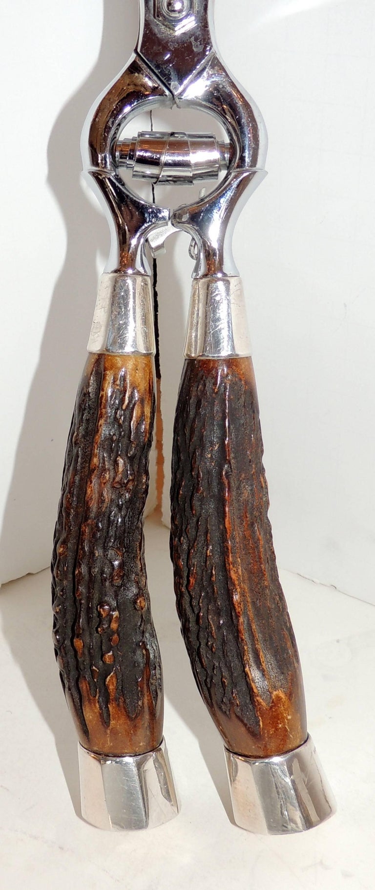 Extensive Carving Set Antler Horn Handles and Sterling Silver Six-Piece ...