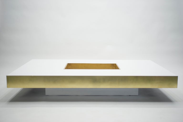 Rare Extra Large Willy Rizzo White Lacquer and Brass Bar Coffee Table ...