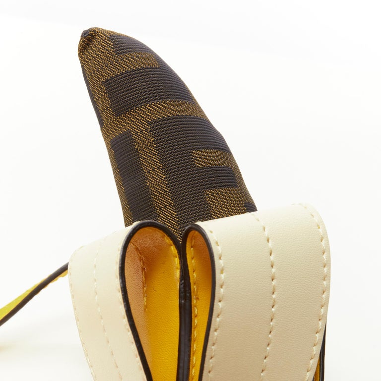 rare FENDI Zucca GG monogra yellow pealed back banana gold F key ring ...