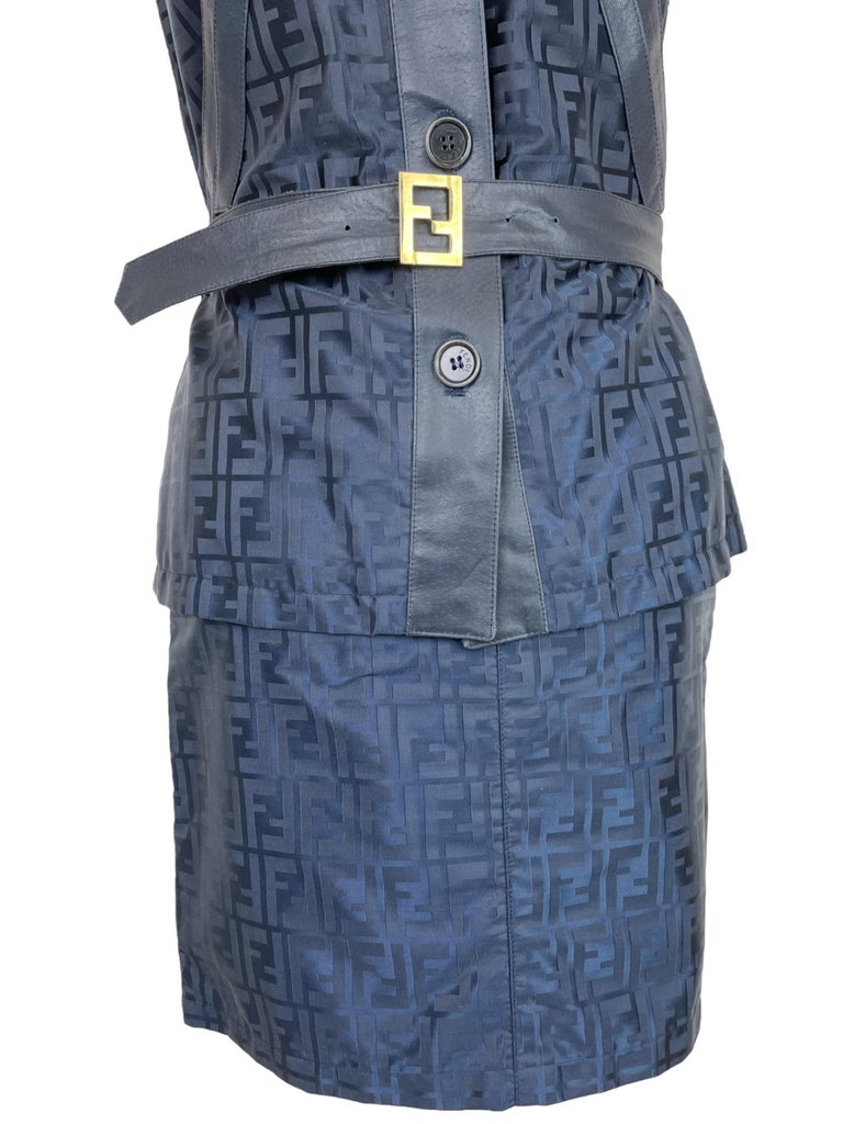 Rare Fendi "Zucca" Leather Blue Set 1990s For Sale at 1stDibs
