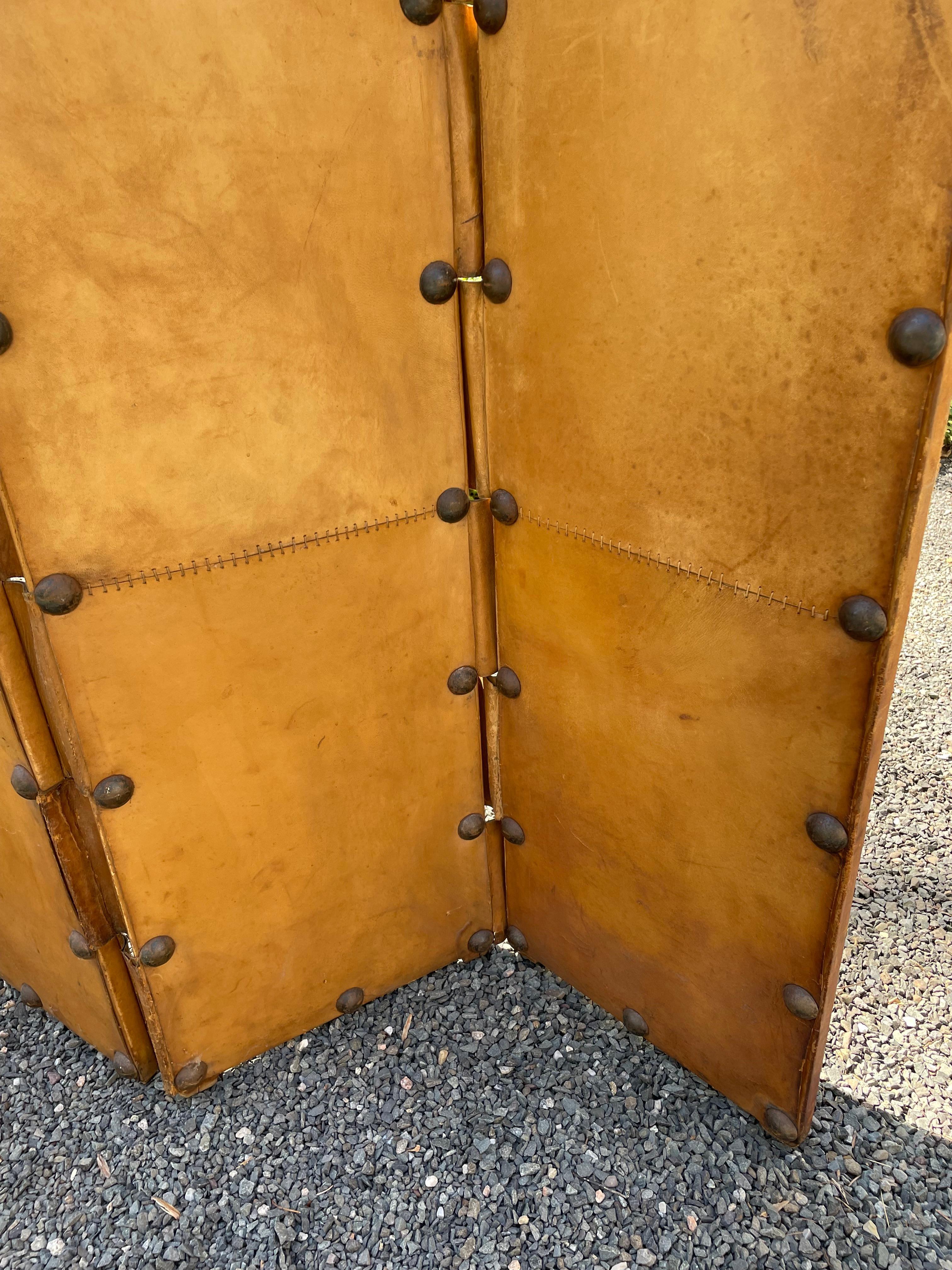 Rare Five Panel French Leather Folding Screen For Sale at 1stDibs