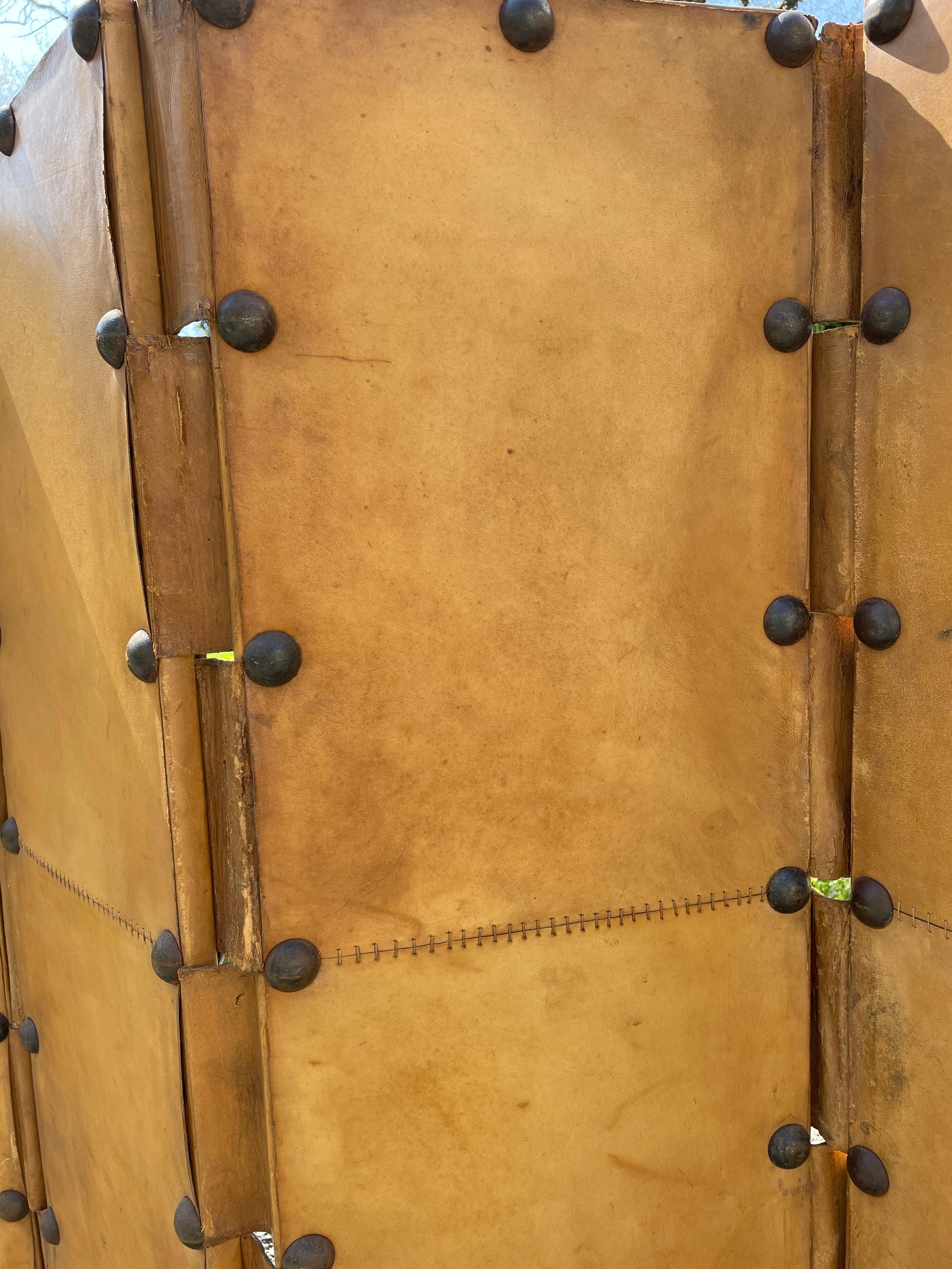 Rare Five Panel French Leather Folding Screen For Sale at 1stDibs