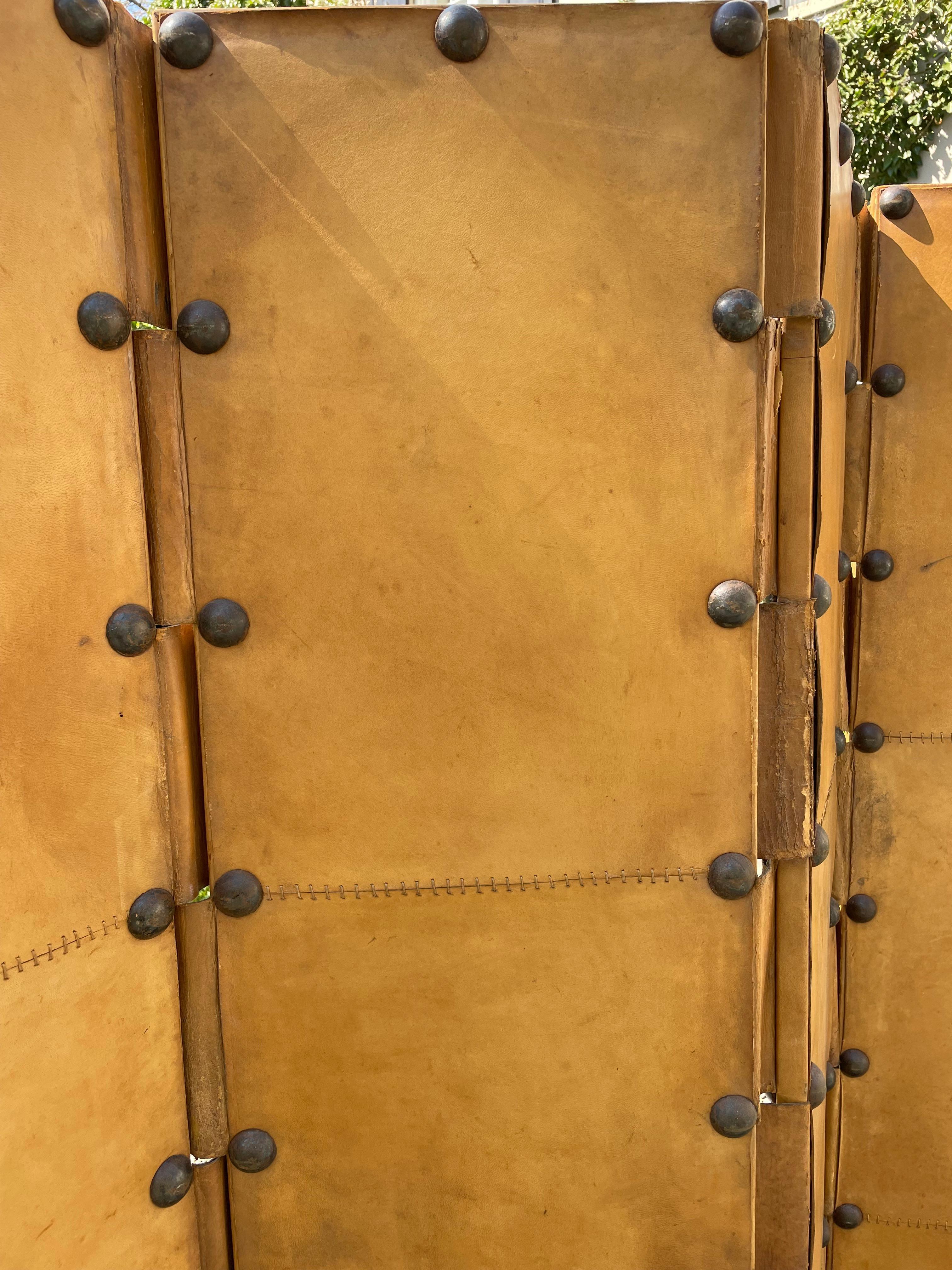 Rare Five Panel French Leather Folding Screen For Sale at 1stDibs