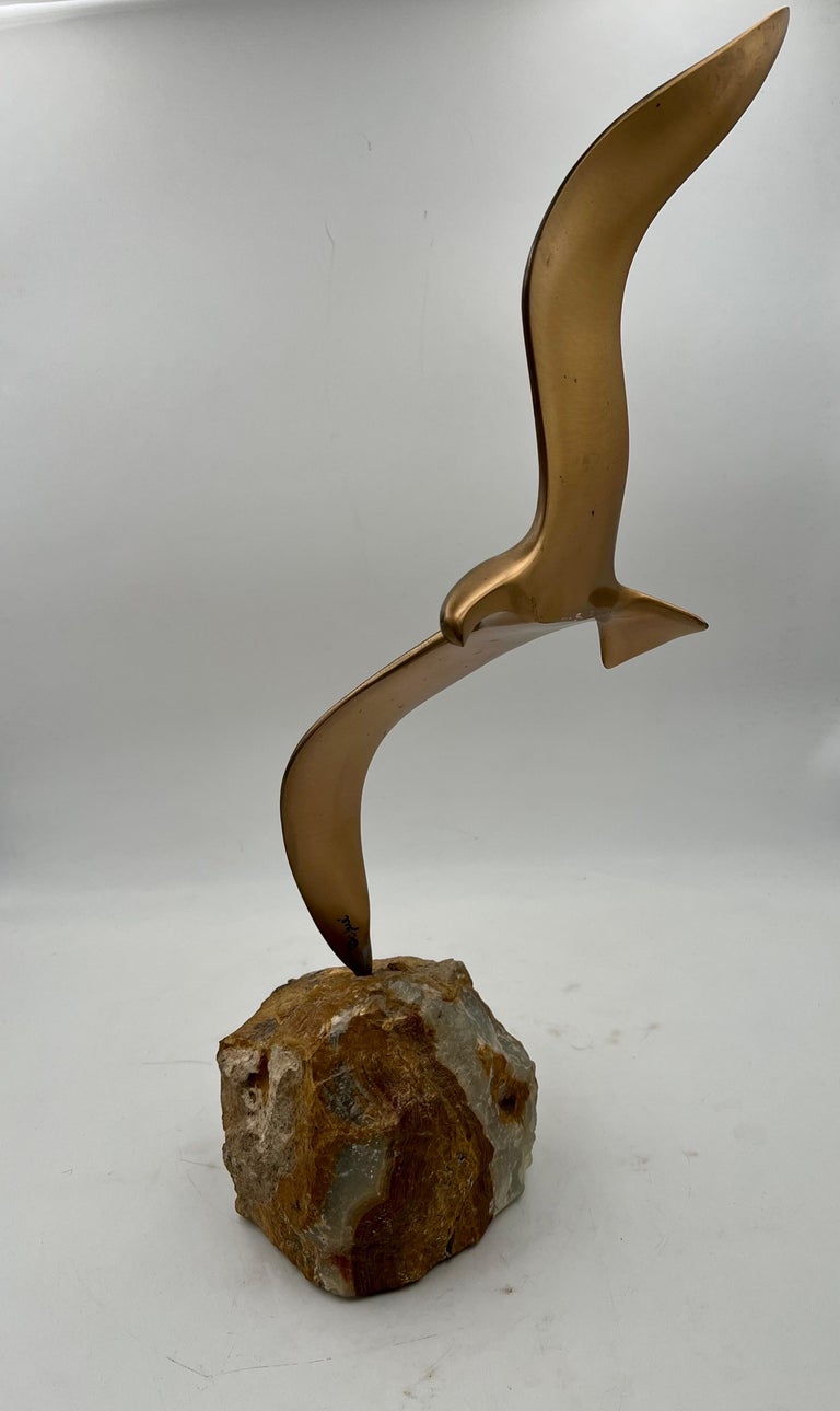 Rare Flying Bird Sculpture in Bronze Finish Raw Marble Base Signed Jere ...