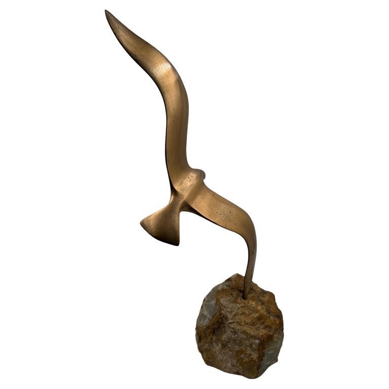 Rare Flying Bird Sculpture in Bronze Finish Raw Marble Base Signed Jere ...