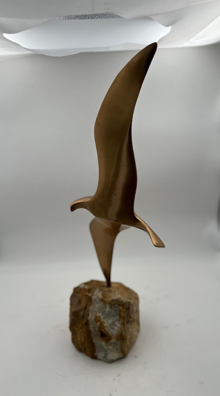 Rare Flying Bird Sculpture in Bronze Finish Raw Marble Base Signed Jere ...