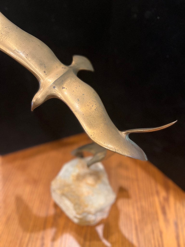 Rare Flying Birds Sculpture in Bronze Finish Raw Marble Base Signed ...