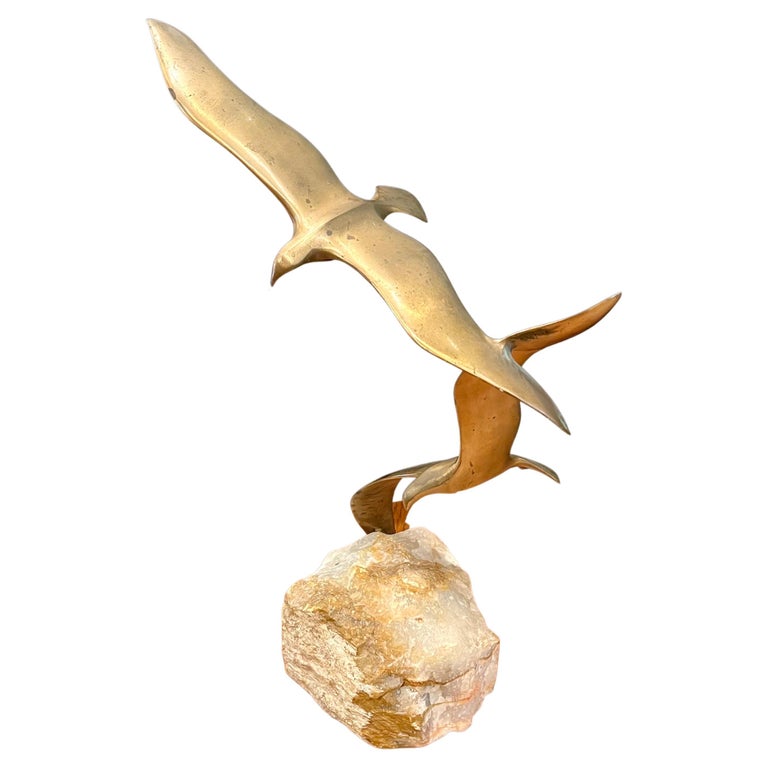 Rare Flying Birds Sculpture in Bronze Finish Raw Marble Base Signed ...