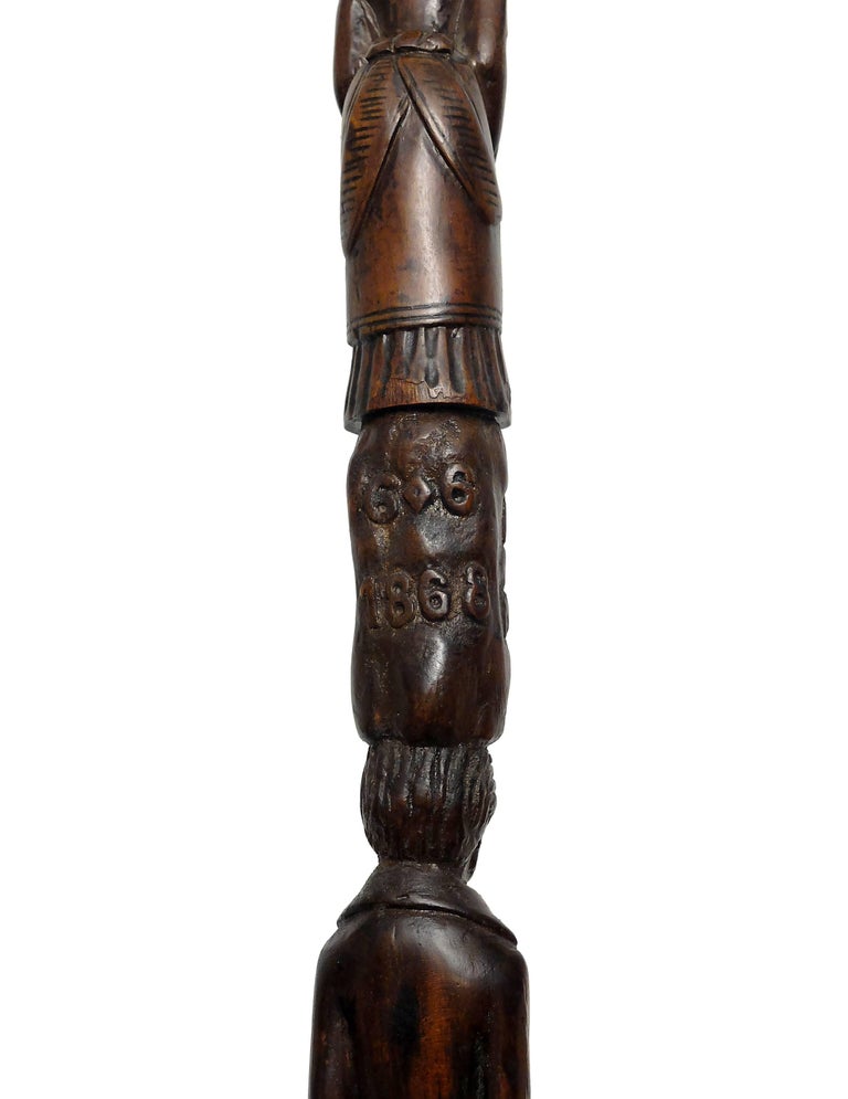 Rare Folk Art Walking Cane Related to a Marriage, England, 1868 at 1stDibs