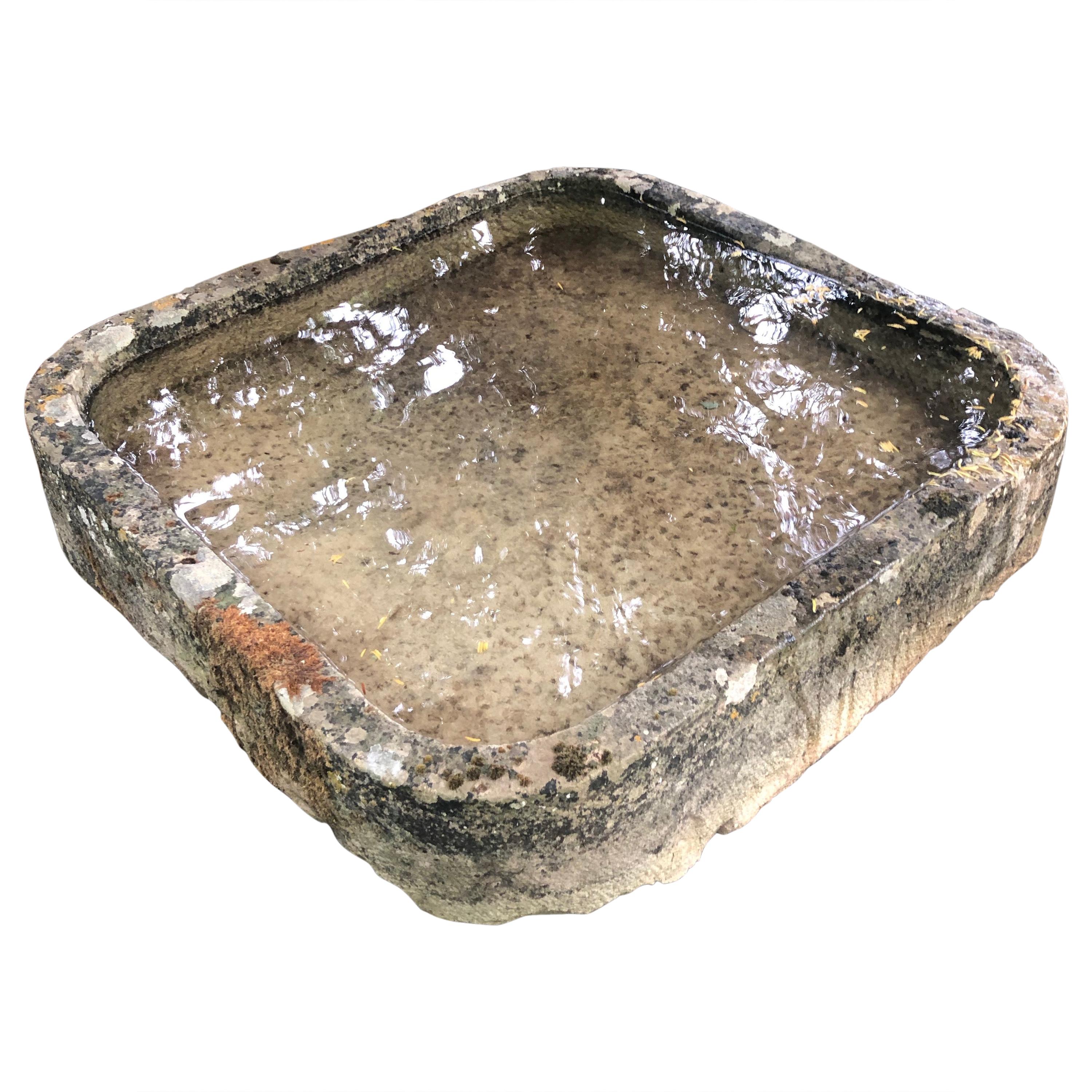 Rare Form Square French Hand Carved Limestone Trough with Rounded Edges ...