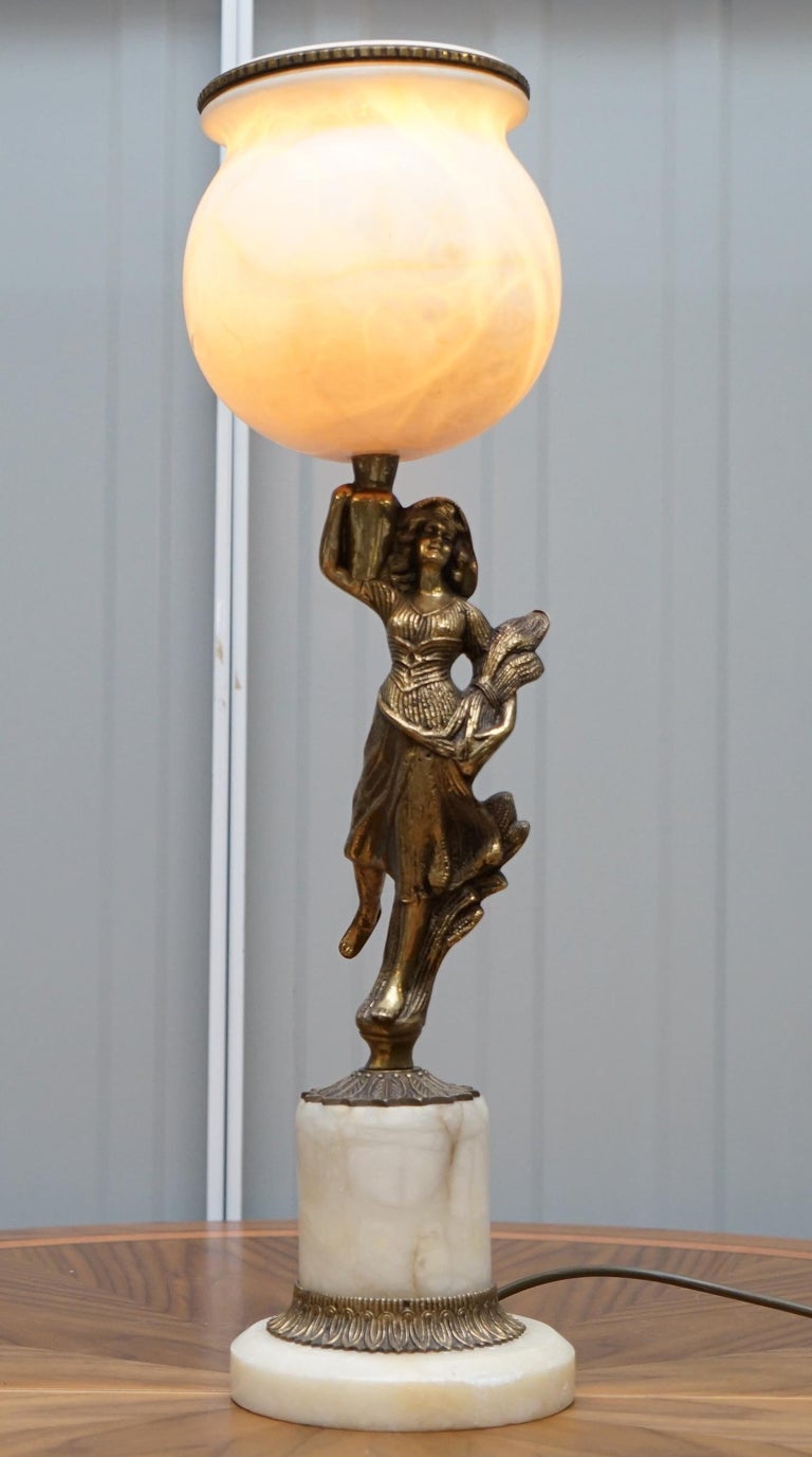Rare French Art Deco Marble Lamp Shade Bronze Art Decor Table Lamp ...