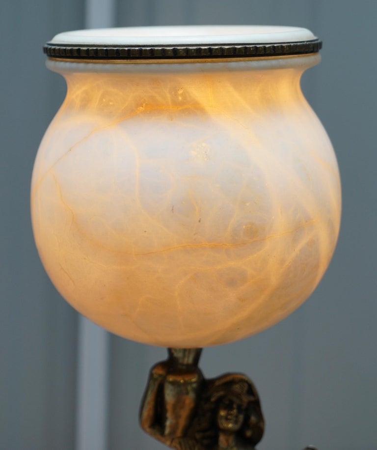 Rare French Art Deco Marble Lamp Shade Bronze Art Decor Table Lamp ...