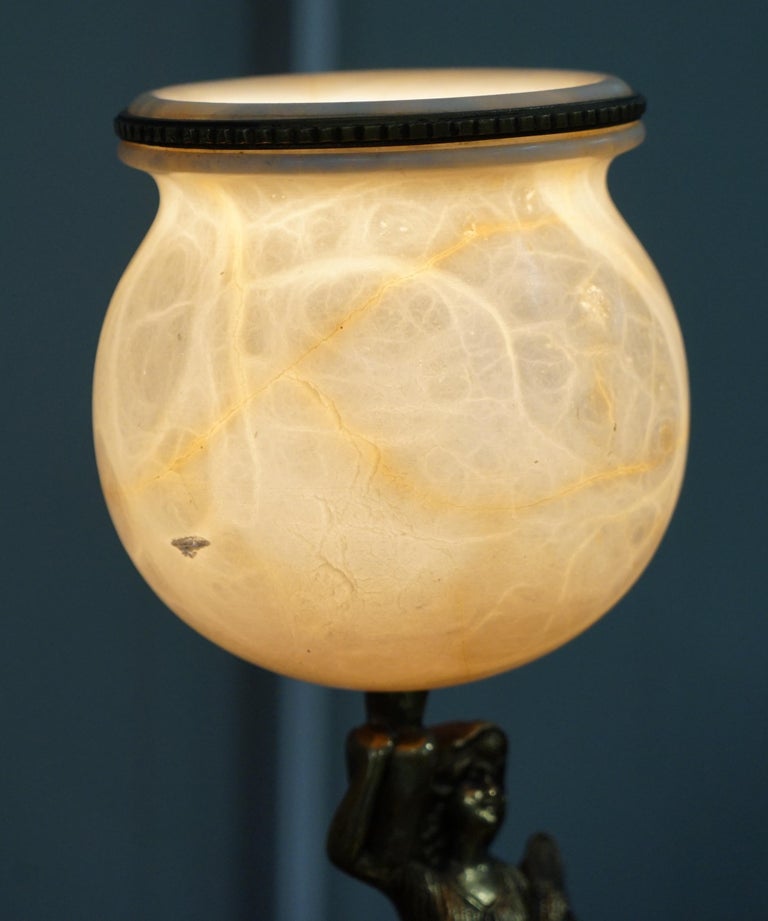 Rare French Art Deco Marble Lamp Shade Bronze Art Decor Table Lamp ...