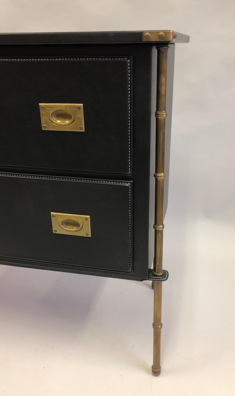 Rare French Handstitched Leather and Brass Faux Bamboo Commode by ...